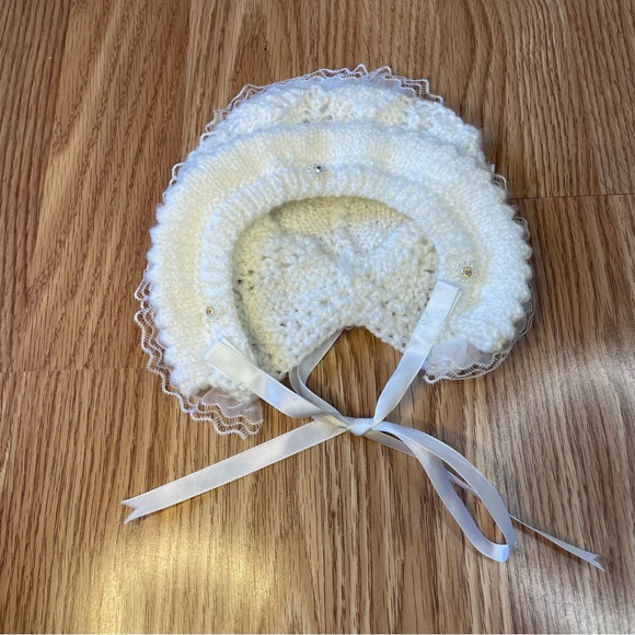 Vintage | Accessories | Vintage White Lace Rhinestone Knitted Baby ...